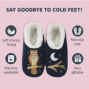 Snoozies Pairable Slipper Socks - Funny House Slippers for Women, Non-Slip Fuzzy Slipper Socks - Up Owl Night- Medium
