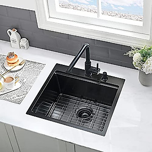 18 Inch Black Bar Sink Drop In Workstation-VASOYO 18x18 Drop In Bar Sink Black Stainless Steel Bar Prep Sink Topmount Outdoor Rv Kitchen Sink Single Bow Wet Bar Sink with Cutting Board