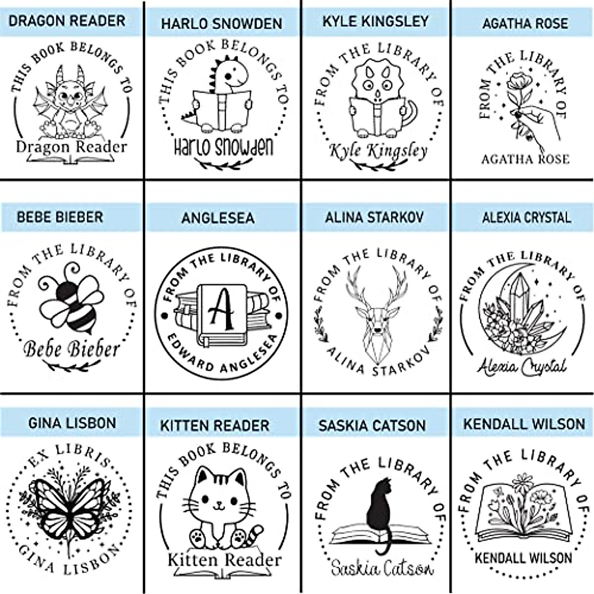 Butterfly Design, Monogram, Animals and Flowers. Custom Book Seal embossers Personalized Gift from The Library Book Belongs to Classroom