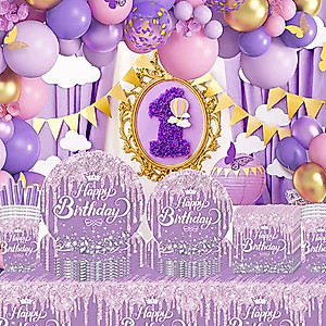 DISRUB Purple Birthday Party Supplies, Complete Pack Purple Party Tableware Including Purple Birthday Plates, Cups, Napkins Straws Serves 10 for Birthday, Baby Shower, Party Decorations
