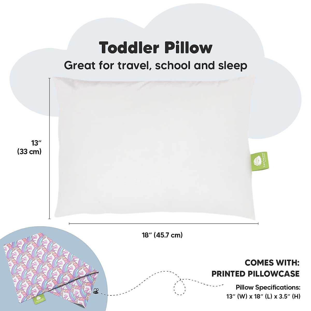 KeaBabies Toddler Pillow with Pillowcase and Jumbo 14X20-13x18 My Little Dreamy Pillow - Soft Organic Cotton Toddler Pillows for Sleeping - Organic Cotton Toddler Pillows for Sleeping