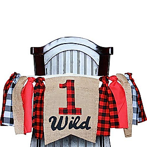 Lumberjack Highchair Banner Boy Girl 1st Birthday Wild One Buffalo Check Plaid High Chair Decoration