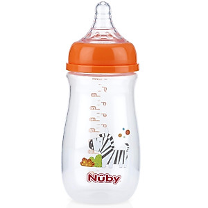 Nuby Wide Neck Bottle with Anti-Colic Air System, Colors/Prints May Vary, 1 Pack of 1 Bottle