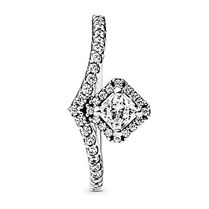 Pandora Jewelry Square Sparkle Wishbone Cubic Zirconia Ring in Sterling Silver, Size 6