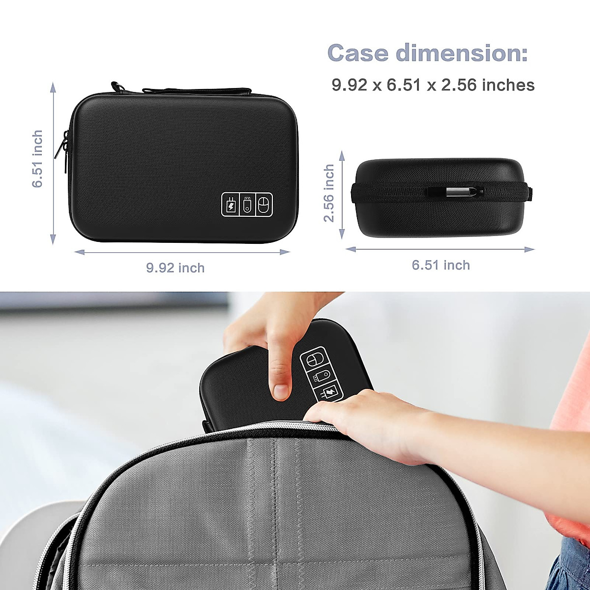 MOSISO Electronic Organizer Travel Case Compatible with MacBook Power Adapter, Compatible with Magic Mouse & Pencil, SD Card, USB Flash Disk with 4 Modular Insert & 2 Cable Tie & Snap Hook, Black