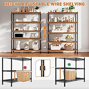 REIBII Wire Shelving Rack Garage Shelving with Wheel 5 Tier Metal Shelving Unit 1750LBS Adjustable Wire Shelf for Garage Storage Shelves Rolling Heavy Duty Shelving Metal Shelves for Storage Pantry