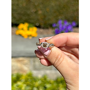 LE VIAN 3/4 Carat Diamond Halo Crossover Band Ring for Women in 14k Yellow Gold (G-H/Fancy Brown Color, VS2-SI1, cttw) Engagement Promise Ring Size 7 by LeVian