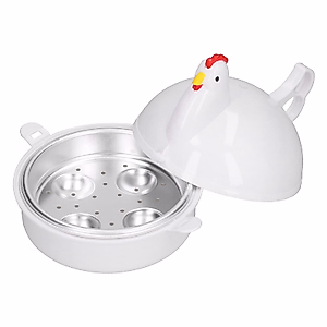 Microwave Oven Boiler Microwave Egg Steaner Poacher Cooker Boiler Steamer Gadgets Cook Soft and Hard Boiled Egg, Chicken Shape, For 4 Eggs Kitchen White