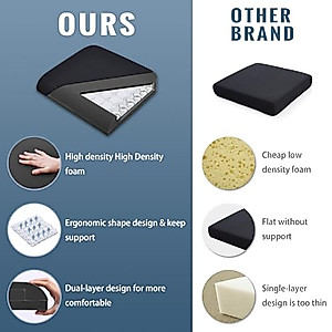 baibu Patented Spring Coil Seat Cushion Chair Pad 19 x 17x 3 Inch, Dual Layer Bamboo Charcoal Foam Chair Cushions with Carry Handle Non Slip Bottom, Machine Washable (Black (1PACK))