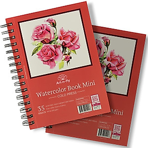 Art-n-Fly 5.5 x 8.5 in Watercolor Sketchpad Mini Book - 2 pack x 35 Sheets Each- Spiral Bound and Microperforated - 300gsm / 140lb 8.5x5.5
