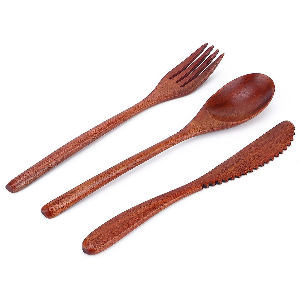 Portable Wooden Cutlery Set Spoon Fork Knife Wood Flatware Dinnerware Tableware With Bag Portable Wooden Cutlery Set