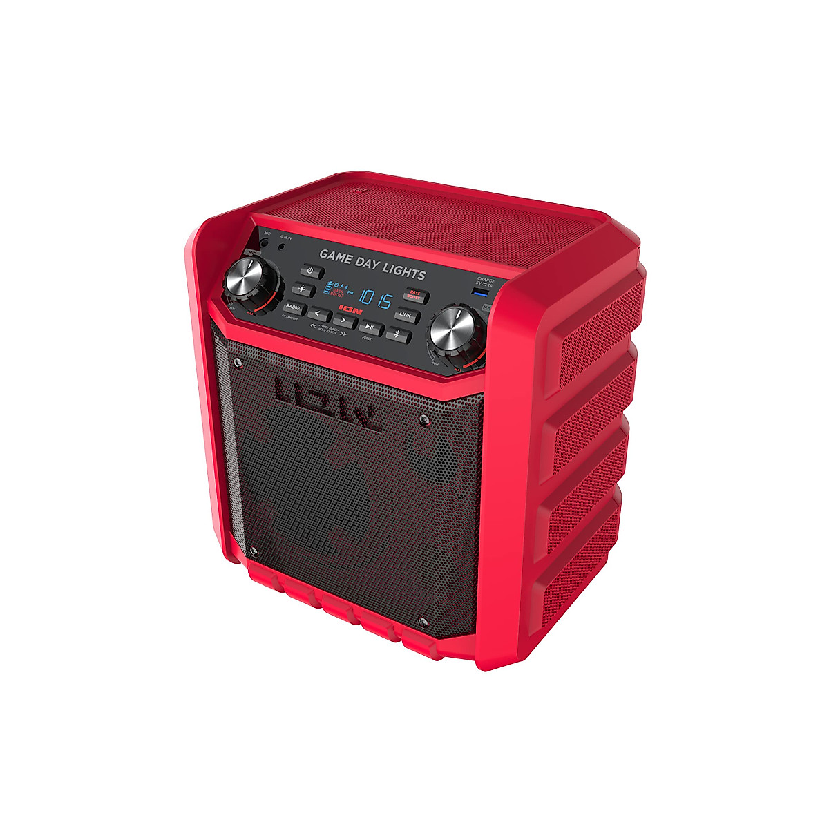 ION Game Day Lights Portable Bluetooth Party Speaker with Karaoke Microphone Lights and Radio for Birthday, Pool Party, BBQ – Powerful, 50W (Red)