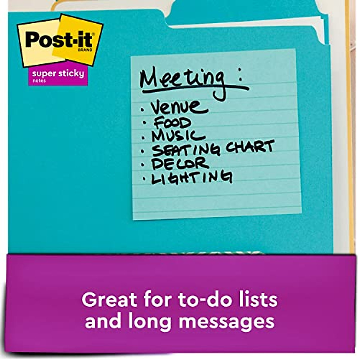 Post-it Super Sticky Notes, 4x4 in, 6 Pads, 2x the Sticking Power, Supernova Neons, Bright Colors, Recyclable (675-6SSMIA)