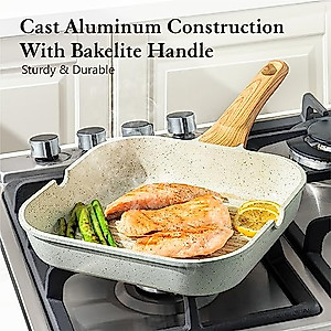 SENSARTE Nonstick Ceramic Grill Pan for Stove Tops, Versatile Square Grilling Pan with Pour Spouts, Durable Grill Skillet for All Stoves(Gas,Electric,Induction) Non Toxic-PTFE,PFAS,PFOA Free, 9.5Inch