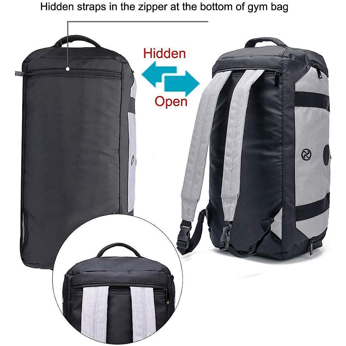 Gym Duffle Bag Backpack Waterproof Sports Duffel Bags Travel Weekender Bag for Men Women Overnight Bag with Shoes Compartment Grey