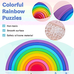 let's make Rainbow Stacking Toy Baby Silicone Stacker Building Blocks Arch Shape Nesting Puzzle Montessori Toy 3 Years Early Development Sensory Toy (6Pcs)