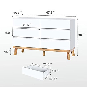 YIGOBUY 6 Drawer Double Dresser Chest of Drawers Large Storage Cabinet for Bedroom, Living Room, Hallway (White)