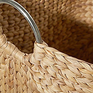 Deco 79 Seagrass Handmade Large Woven Storage Basket with Ring Metal Handles, 21" x 17" x 19", Brown