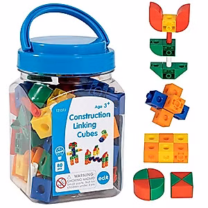 Edx Education Construction Linking Cubes - Mini Jar Set of 80 - Linking Cubes - STEM Play - Math Manipulative for Kids