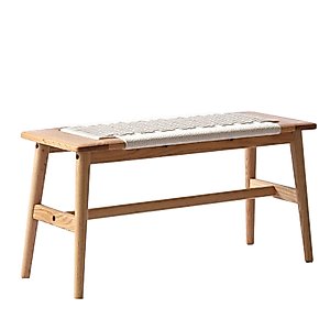 Grewood Wood Dining Bench,100% Natural Solid Oak with Rattan Design, Rounded Edge, Bench for Entryway Hall, Dining Room,Bedroom, Living Room (Off-White, 31.49 inch)