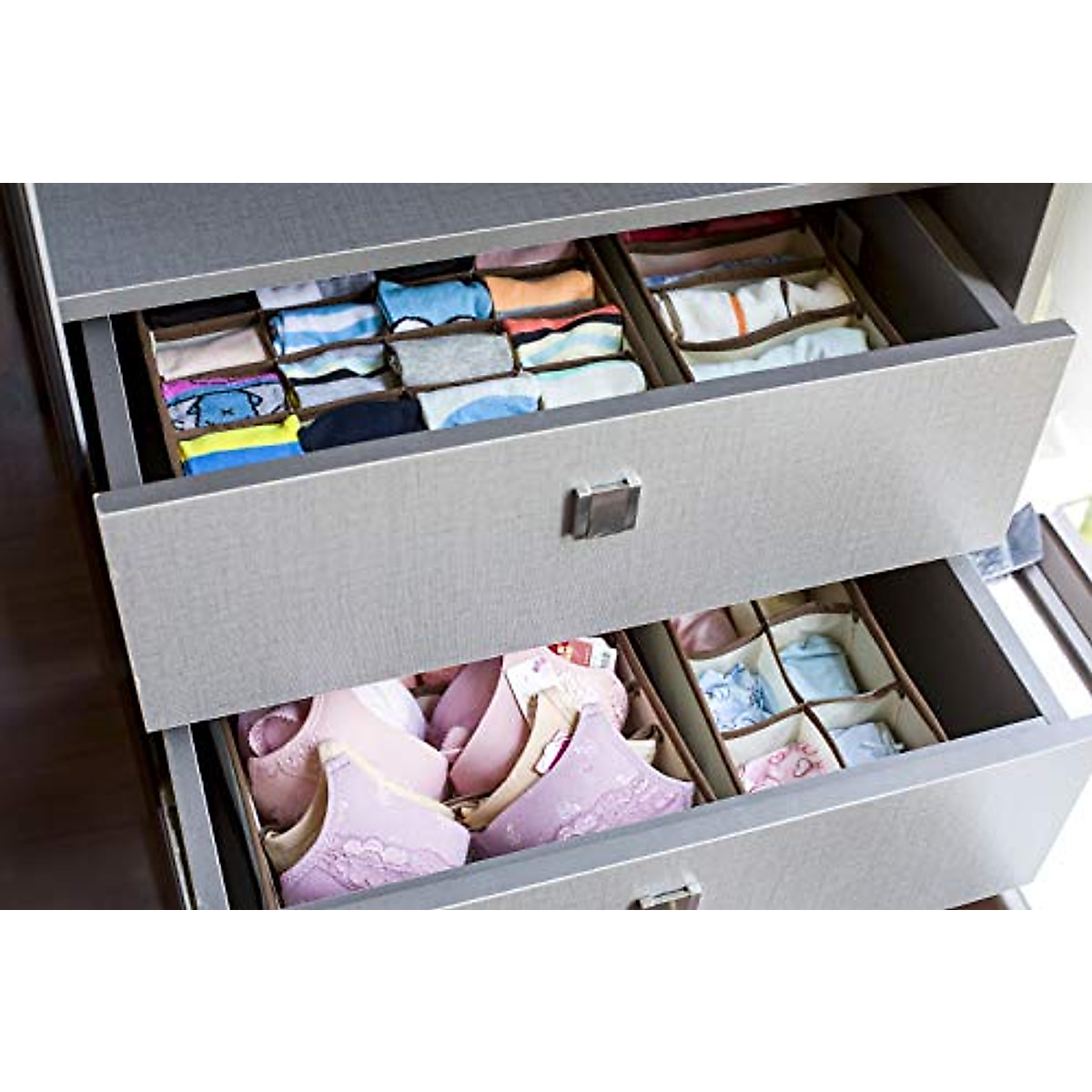 Amelitory Underwear Organizer Drawer Divider Foldable for Bras Panties Socks 4 Set, Beige