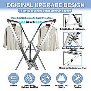 MRCTVG Upgrade 79 Inches Clothes Drying Rack, Premium Stainless Steel Adjustable and Foldable Laundry Drying Rack for Indoor Outdoor, with 20 Windproof Hooks