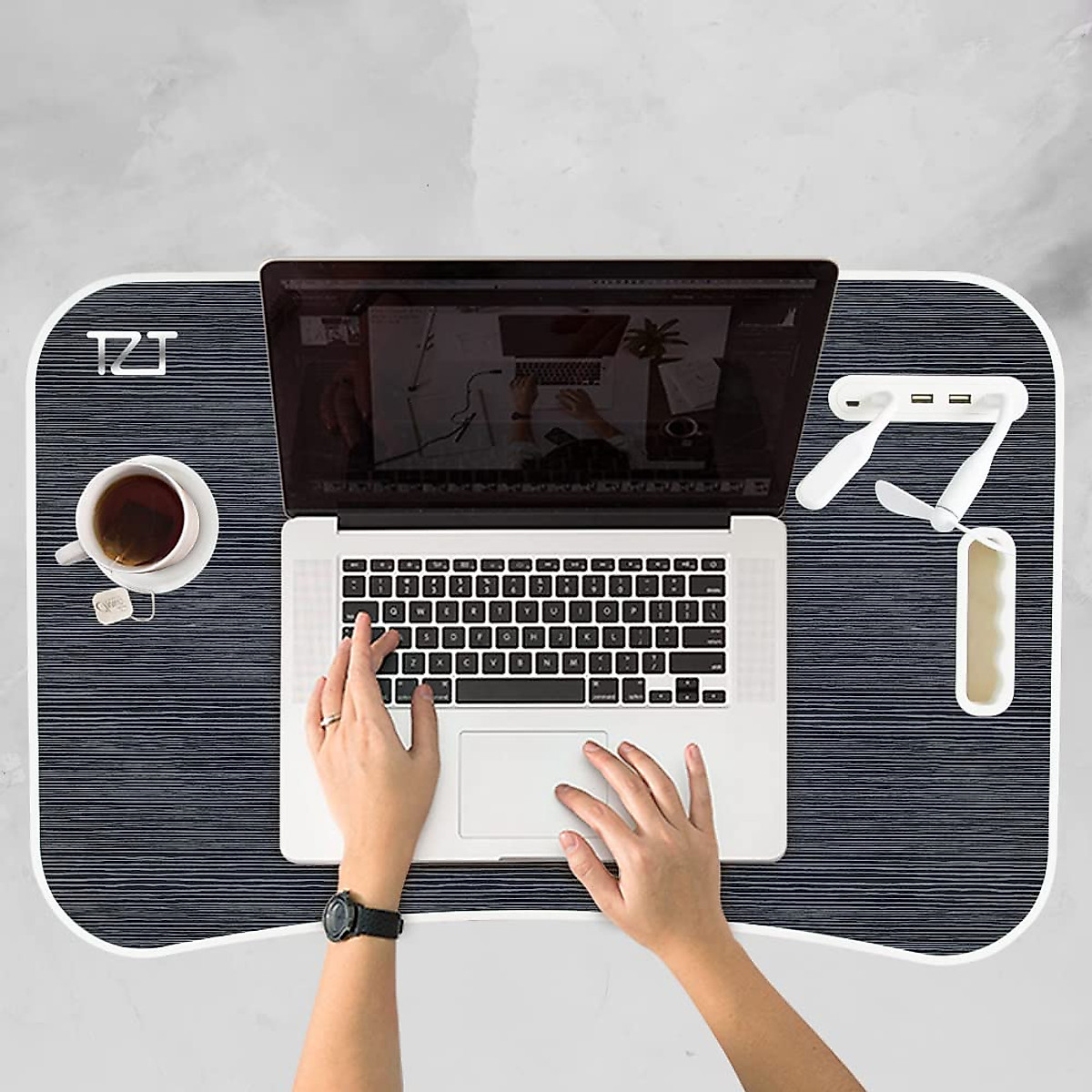 TZT 23.5" Portable Laptop Desk ,Laptop Stand for Bed with USB Charge Port, Laptop Desk for Bed ,Multi-Function Notebook Stand for Working, Reading (Gray)