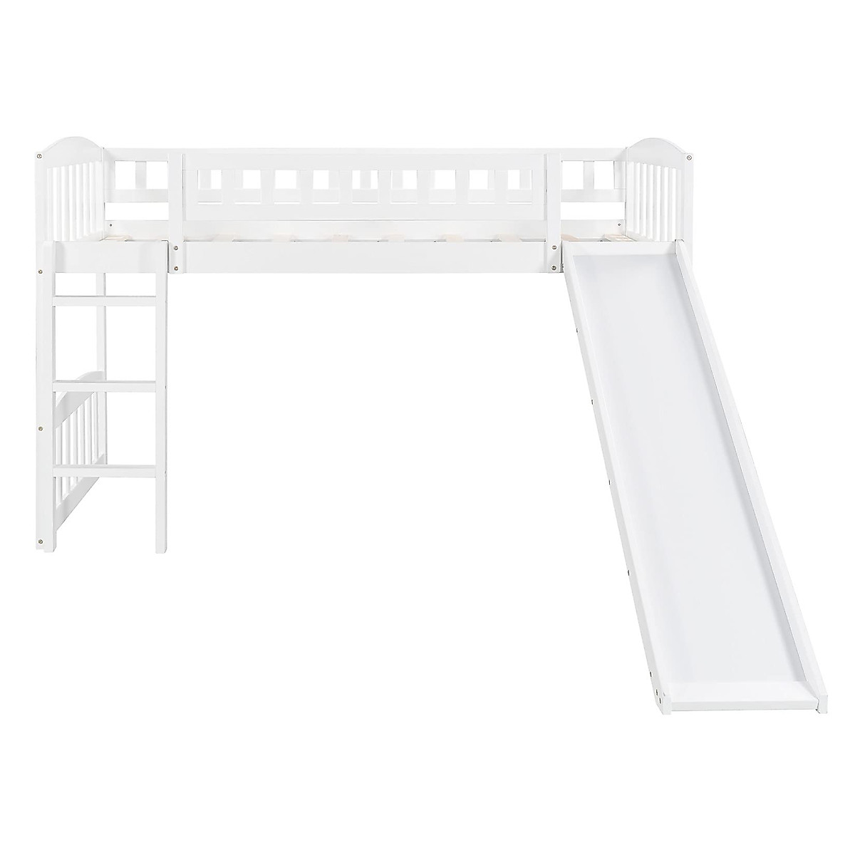 Harper & Bright Designs Kids Low Loft Bed with Slide, Twin Loft Beds for Kids, Wood Loft Bed Frame with Ladder for Boys and Girls, No Box Spring Needed, White