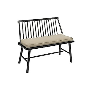 Woodlawn&Home Hardwood Farmhouse Bench in Black Finish with Olefin Taupe Cushion, 901074