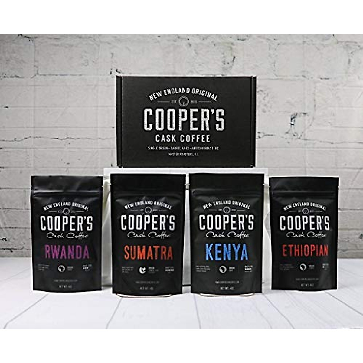 Gourmet Coffee Sampler Gift Box Set | Coffee 4 bags | 1lb Total | Sumatra Dark, Kenya AA Medium-Dark, Rwanda Medium, Natural Ethiopian Medium-Light, 1lb Total (Ground)