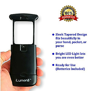 Best Pocket Magnifying Glass by iLumen8-3X Small Magnifier with Lights. Great for Seniors, Kids, Travel. Fits into Purse or Pocket Read Maps, Menu, Jewelry, Coins Hobby Stamps. Lighted Low Vision Aid