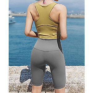 GROTEEN High Waisted Biker Shorts with Pockets for Women Yoga Workout Tummy Control Gym Running Shorts Leggings (XX-Large, Gray)