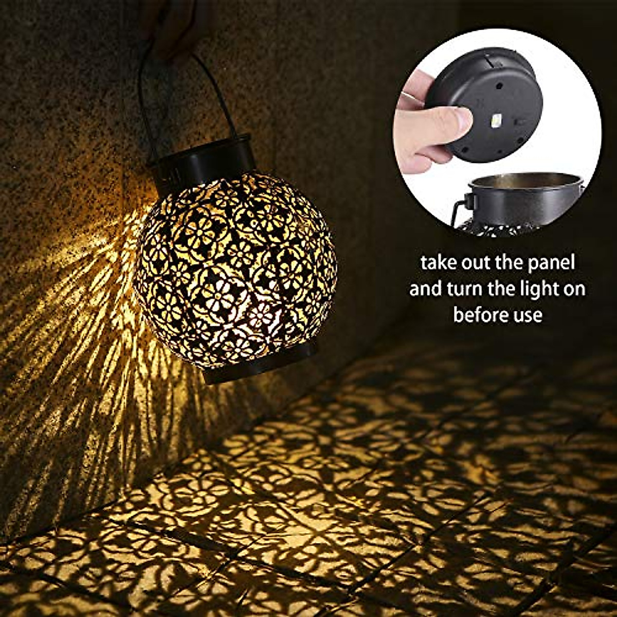 Solar Lanterns Outdoor, Shineslay Solar Lanterns Outdoor IP44 Waterproof, 2 Pack Hollowed-Out Metal Retro Hanging LED Lights, Sensitive Lighting Control Lamp for Patio Courtyard Balcony Garden