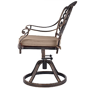 JOVNO Outdoor Furniture 2-Piece Cast Aluminum Bistro Swivel Arm Chair Set, Patio Dining Set-Bronze (Khaki)