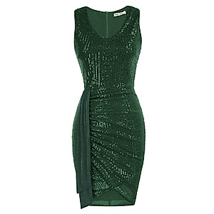 GRACE KARIN Women Sequin Bodycon Dress Sleeveless Sexy Club Nightout Dress Dark Green 2XL