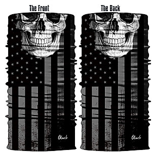 Obacle Skull Face Mask Sun UV Dust Wind Protection Tube Mask Seamless Bandana Skeleton Face Mask for Men Women Bike Riding Motorcycle Cycling Biker Outdoor Festival (Black Gray Skull White Face Flag)
