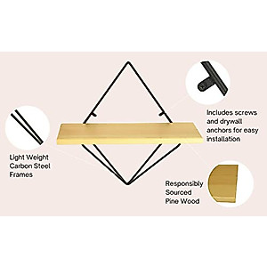 Essential Home Design Floating Geometric Shelves Set of 2, Hanging Floating Display for Bathroom, Nursery, Bedroom, Office, Living Room