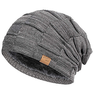 Vgogfly Slouchy Beanie for Men Winter Hats for Guys Cool Beanies Mens Lined Knit Warm Thick Skully Stocking Binie Hat Dark Grey