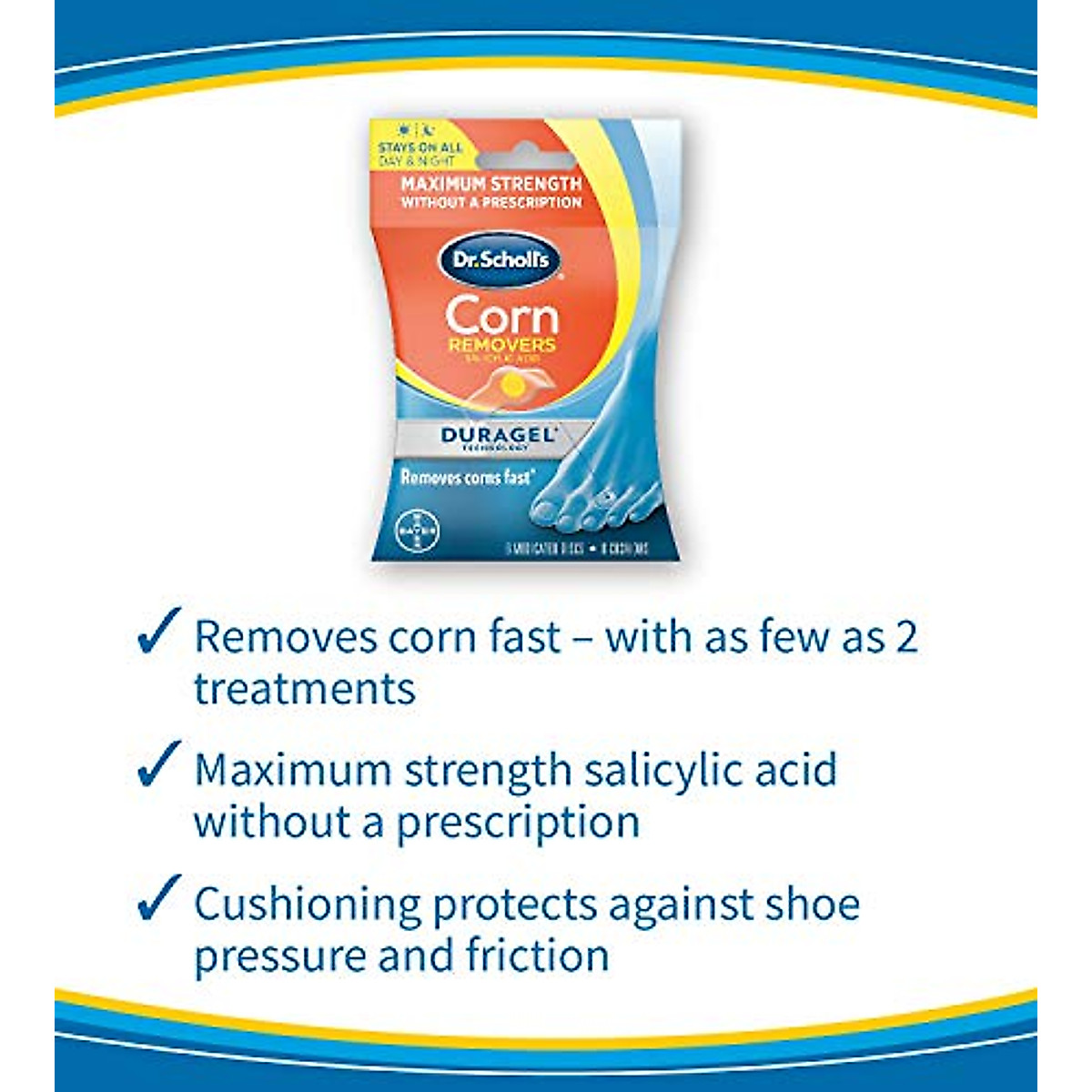 Dr. Scholl's Corn Remover With Duragel Technology, Removes Corns Fast And Provides Cushioning Protection Against Shoe Pressure And Friction For All-Day Pain Relief (Packaging May Vary), 6 Count