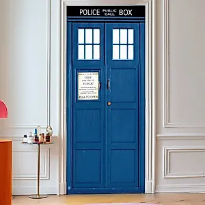 Telephone Booth Door Wallpaper Stickers - 78.74" x 35.4" Wall Decor Police Front Door Stickers Removable Wallpaper 3D Wall Panels Peel and Stick Door Decor - Self Adhesive Wallpaper Vintage Wallpaper