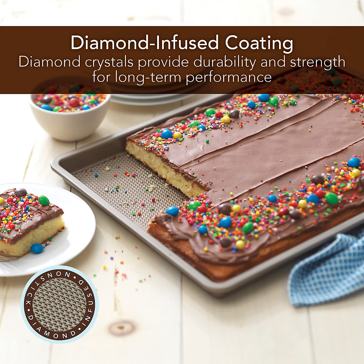 Good Cook 5511 Aluminized Steel, Diamond-Infused Non-Stick Coated Textured Bakeware, Half Sheet, champagne pewter