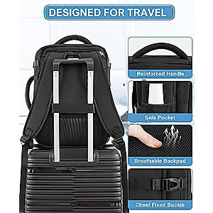 Beraliy Large Travel Backpack, Personal Item Bag for Airlines, Carry On Luggage, Hiking Backpack,Laptop Backpack, Lightweight College Work Gym Weekender Bag Men Women, Black