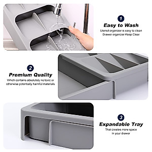 pyntop Silverware Organizer Storage Tray, Cutlery Expandable Organizer, Multipurpose Kitchen Drawer Organizer for Kitchen Drawer Spoon Knife and Fork Holding Flatware