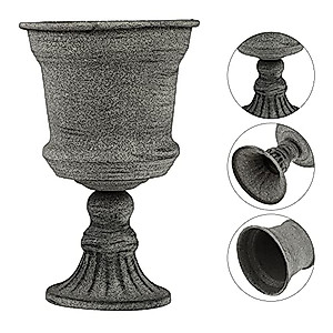 Rustic Iron Grecian Urn Planter Classic Farmhouse Urn Flower Pot Vase Decorative Wedding Flower Pot Home Garden Porch Front Door Planters Desk Balcony Decoration Grey