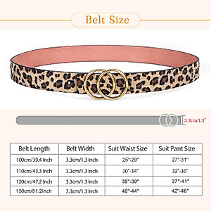 SUOSDEY Women's Leopard Print Leather Belt for Jeans Dresses Fashion Waist Belt with Gold Double Ring Buckle