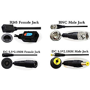 zdyCGTime Balun HD Cat5 RJ45 to BNC Video Baluns transceiver Passive with Power Connector for 720P 1080P 3MP 4MP 5MP 8MP HD-CVI/TVI/AHD/CVBS/960H Camera(2 Pairs)