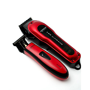 Supreme Trimmer 2-in-1 Pro Clipper & DLC T-Shaper Combo | Professional Beard Trimmer ST5215 & Hair Clipper STC5030 Barber Kit | Red