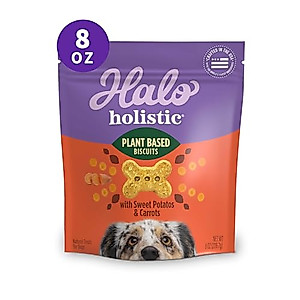 Halo Plant-Based Dog Treats with Sweet Potato & Carrots, Vegan Dog Treat Pouch, 8oz bag