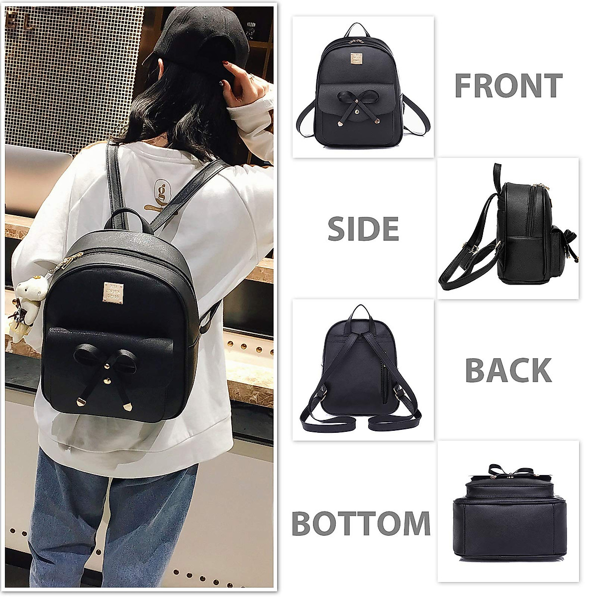 K.E.J. Mini Backpack for Women Bowknot Leather Backpack 3-PCS Cute Small Backpack Purse for Ladies