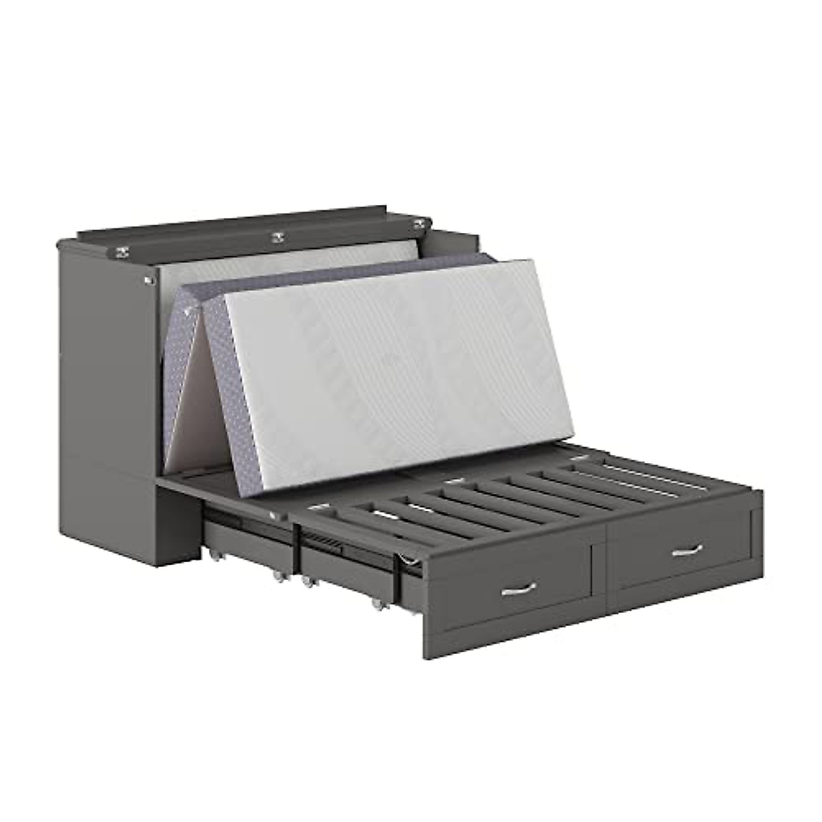 AFI, Hamilton Murphy Bed Chest with 6 inch Memory Foam Folding Mattress, Built-in Charging Station and Storage Drawer, Full, Grey
